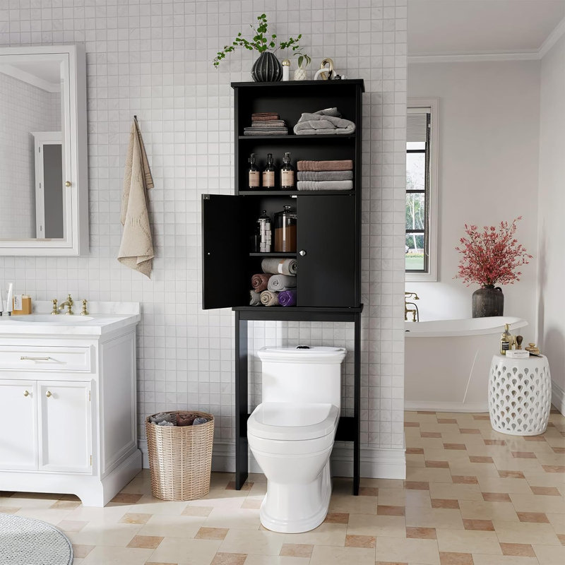 Over The Toilet Storage Cabinet for Bathroom Storage Organizer Over Toilet Space Saver for Home Red Barrel Studio Finish Black
